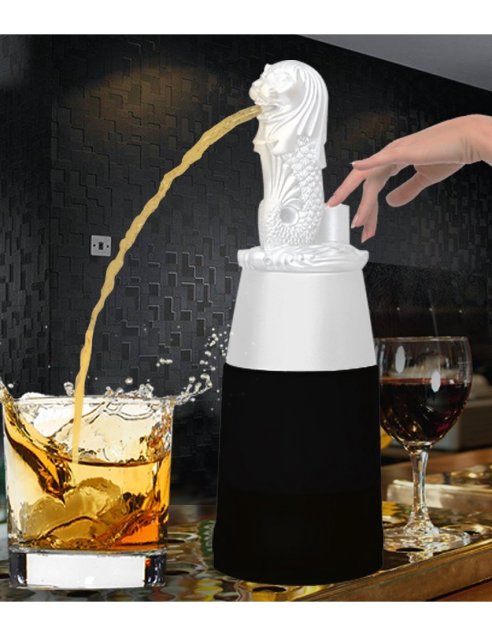 Barraid Singapore Lion Liquor Dispenser White Round Shape with Black ...